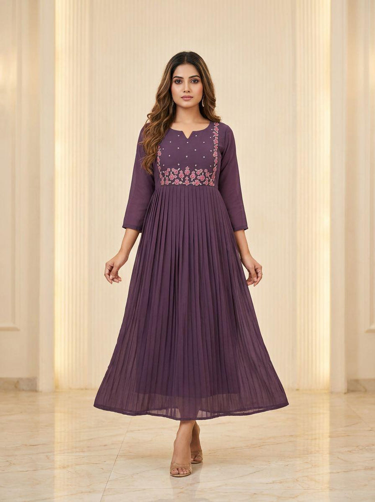 Georgette pleated maggam work frocks – The Horizon Collections